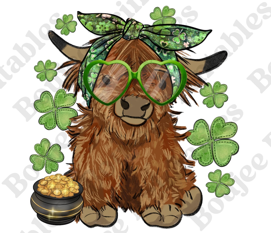 St Patrick's Day Highland Cow PNG, Retro St Patricks, St Patrick's Day ...