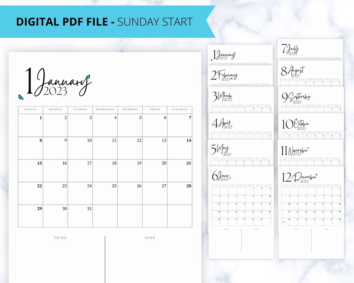 2023 Simple Printable Calendar Portrait Orientation - Etsy