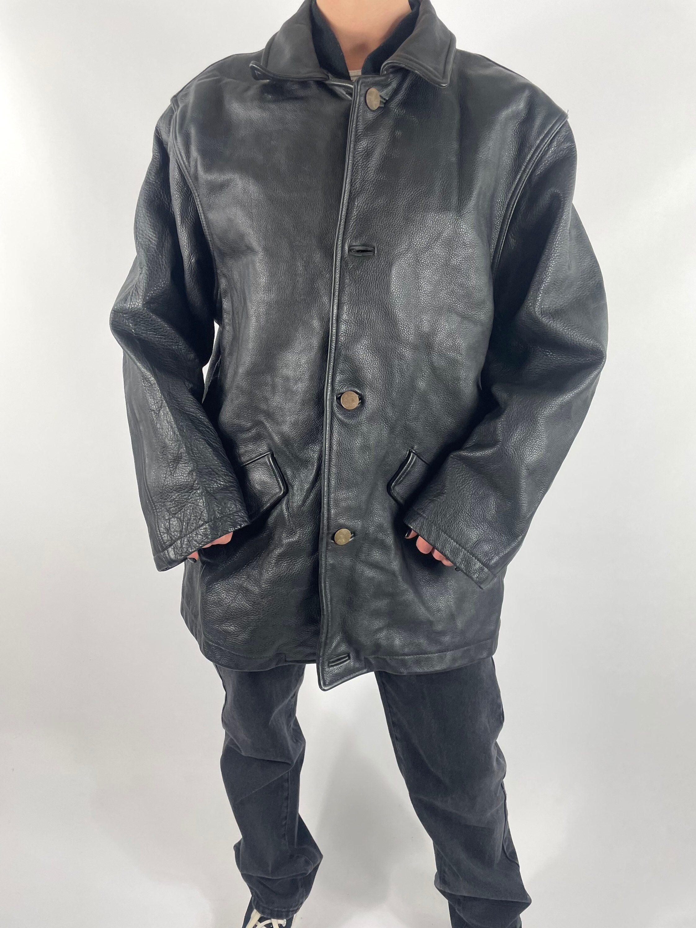 Vintage Real Leather Car Coat Jacket in L - Etsy