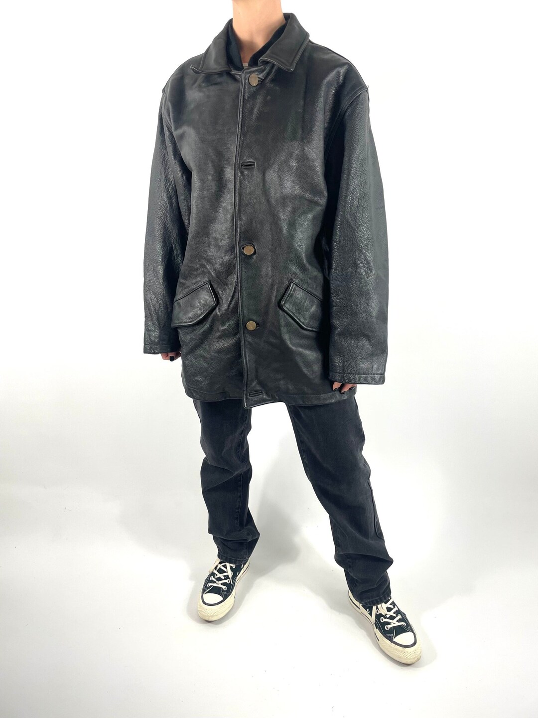 Vintage Real Leather Car Coat Jacket in L - Etsy