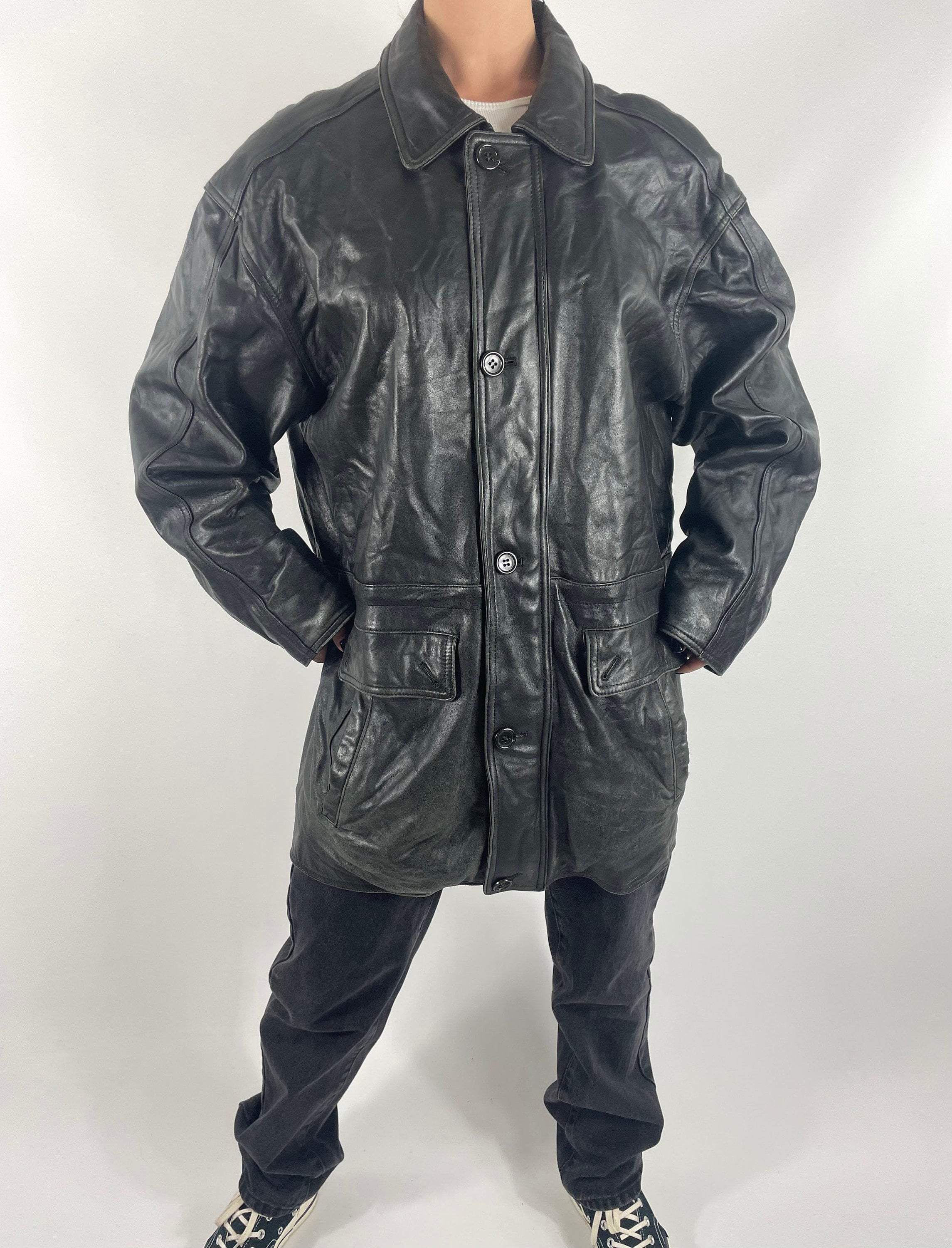 Vintage Real Leather Car Coat Jacket in L - Etsy