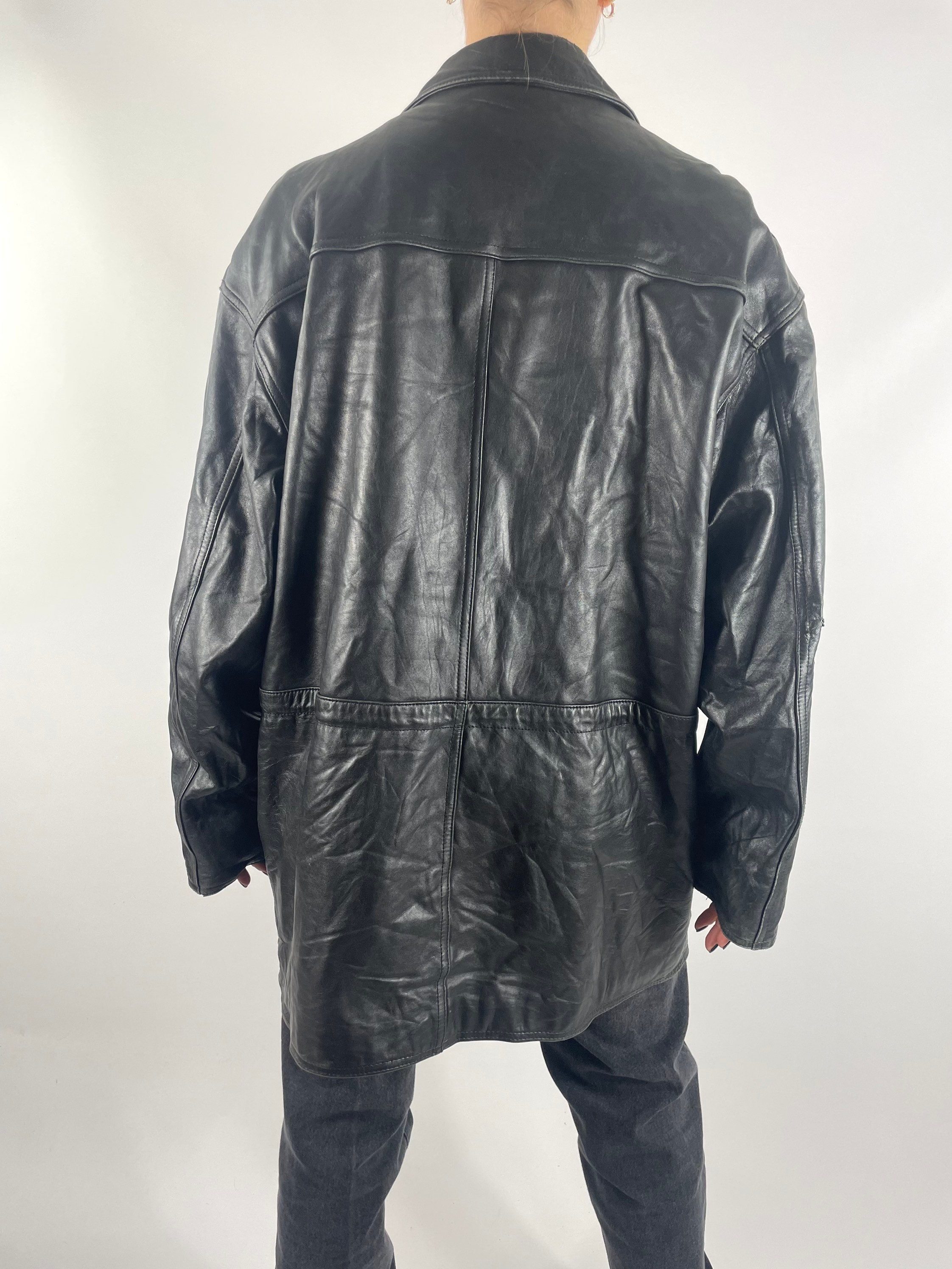 Vintage Real Leather Car Coat Jacket in L - Etsy