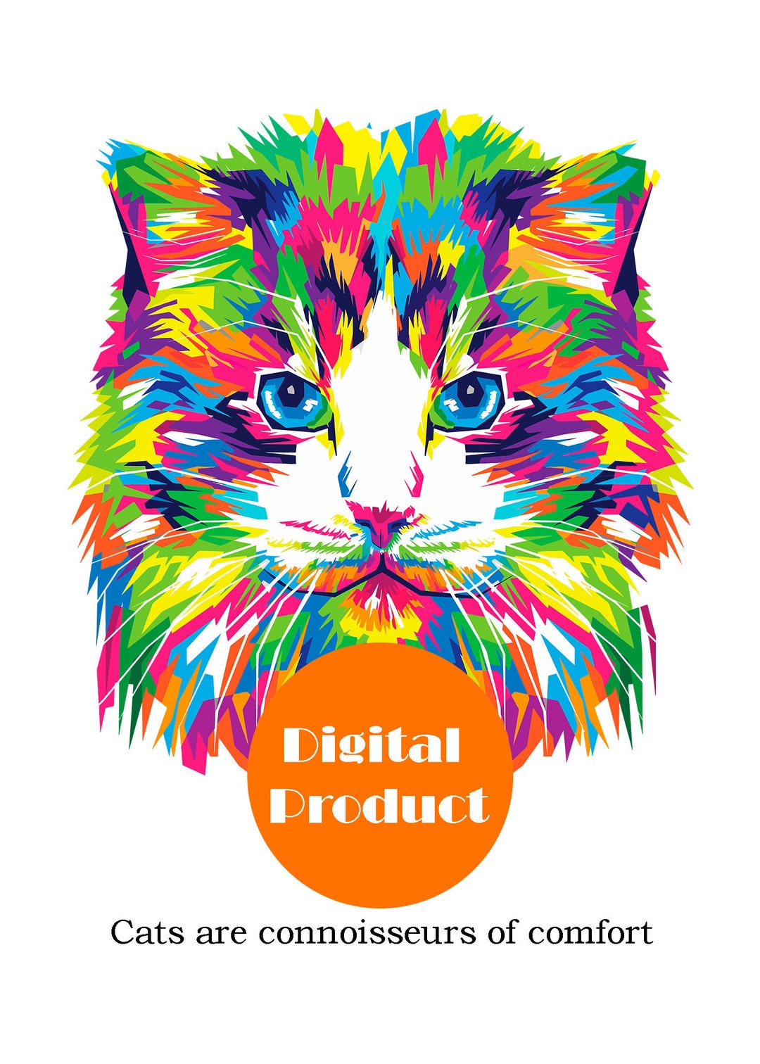 Multi-colored Cat Printable Digital Art - Brighten up Any Room ...