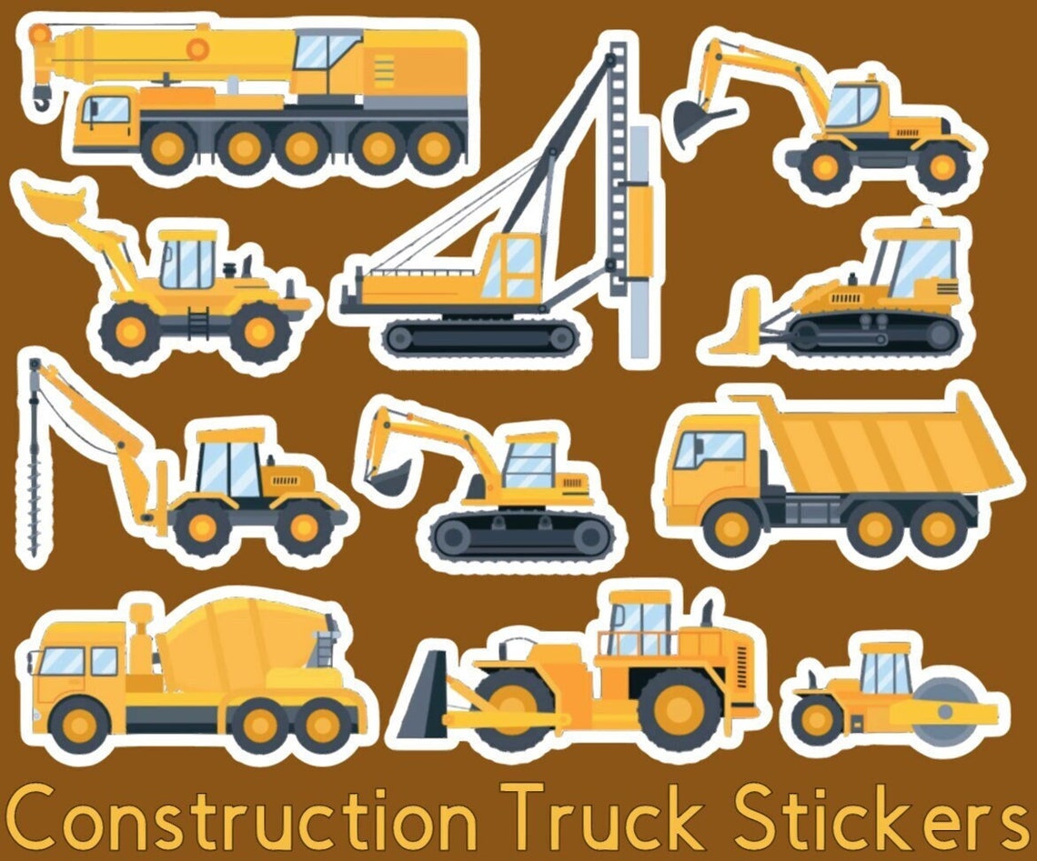 Construction Truck Stickers Waterproof No Mess Peel & Restick High ...