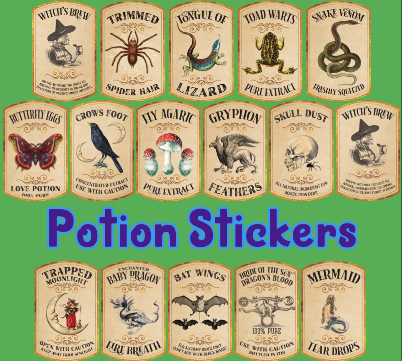 Potion Ingredient Stickers for Witches - Etsy