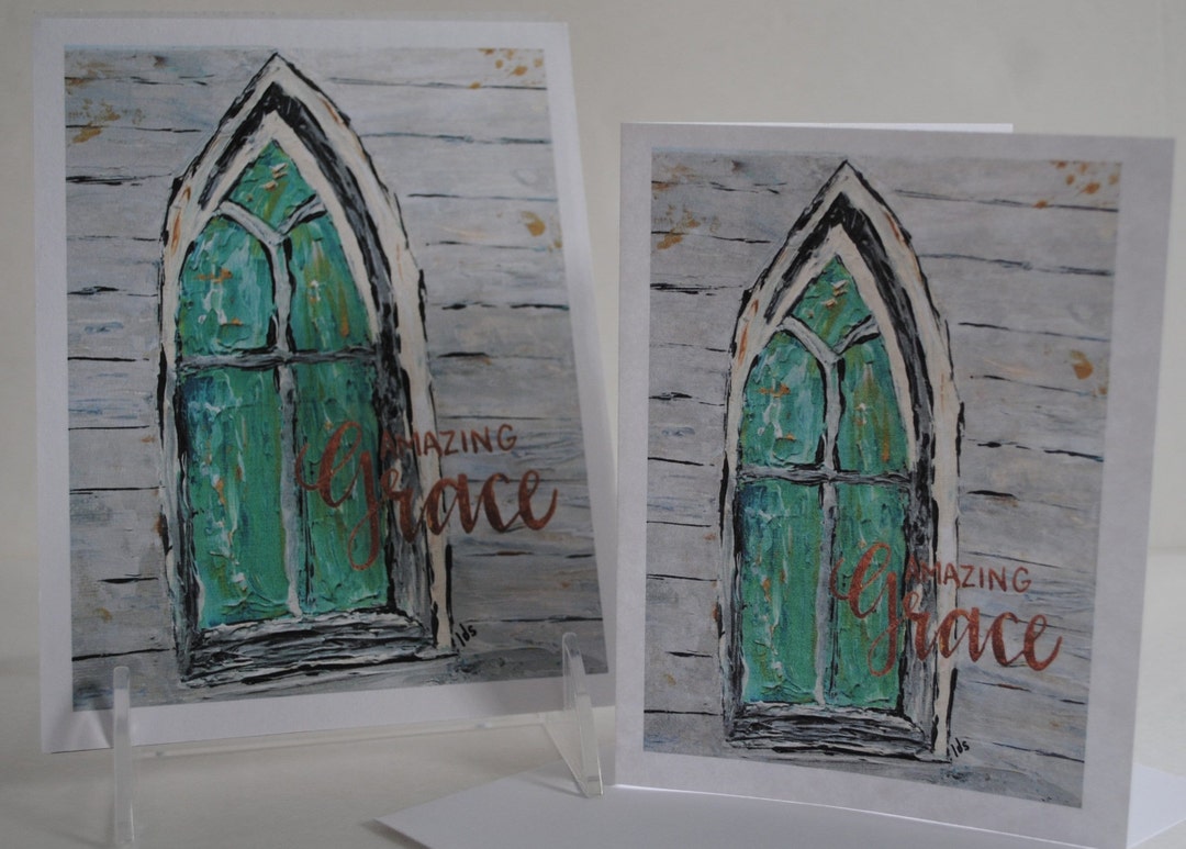 Stained Glass Window Notecard in Green - Greeting Card, Blank Card ...
