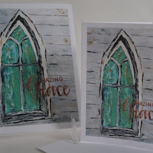 Stained Glass Window Notecard in Green - Greeting Card, Blank Card ...