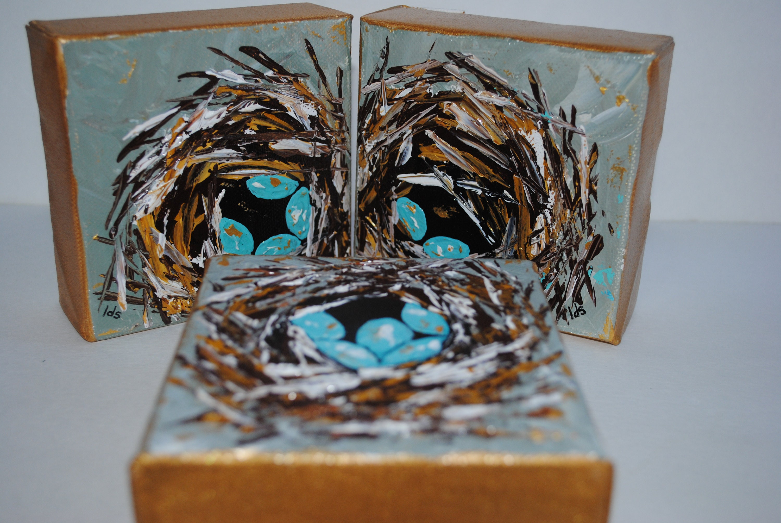 Original 4 Nest Art Painting Bird Nest Art, Bird Nest Painting, Bird ...