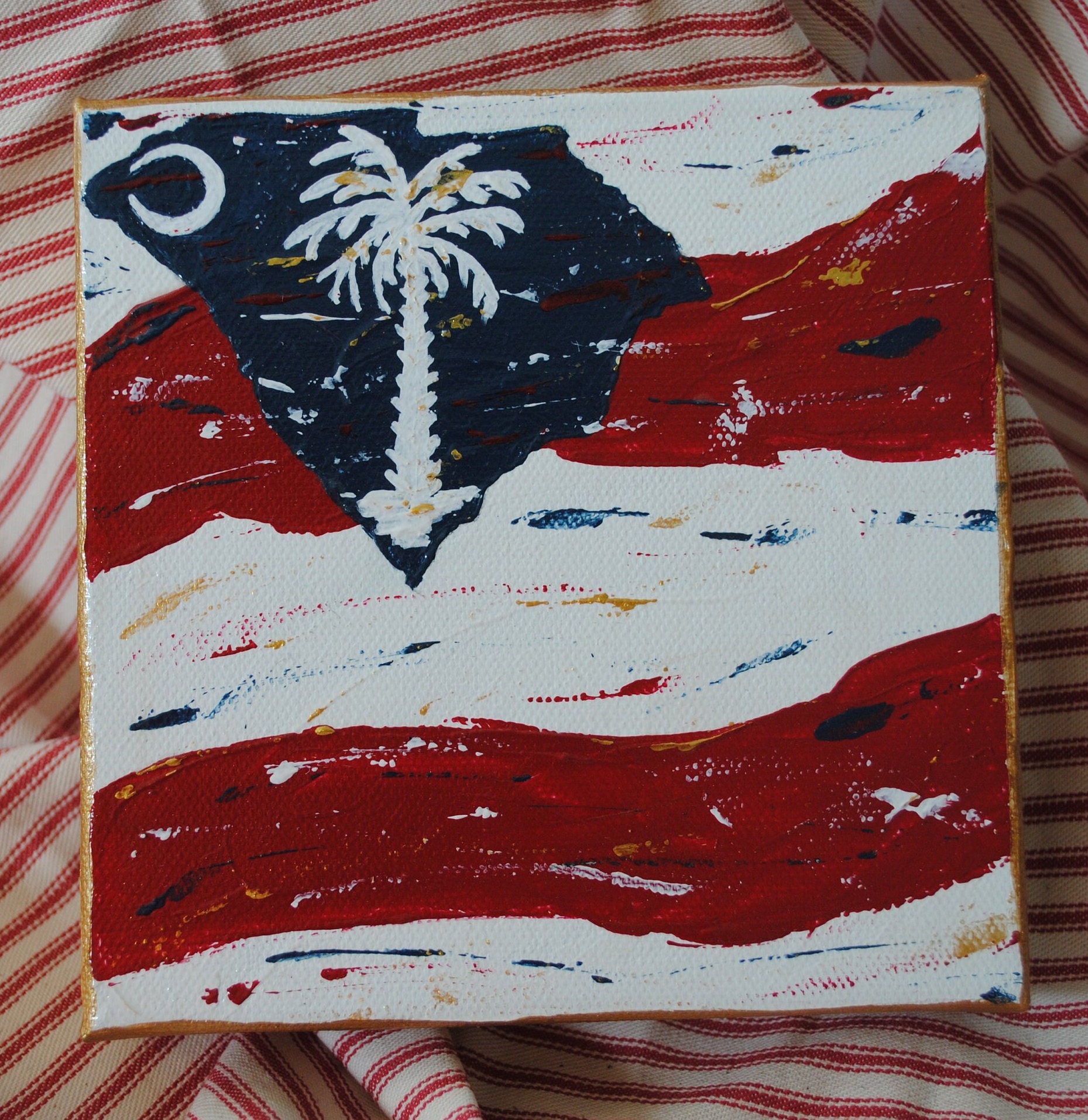 Original Flag Canvas Painting: Patriotic American Decor (6"x6") - Etsy