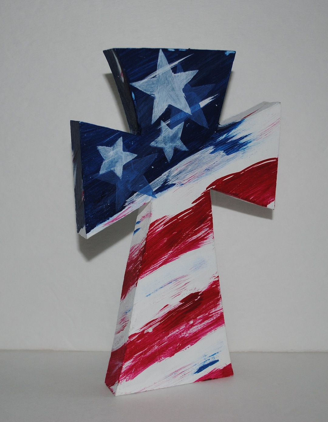 Hand Painted Wooden Cross With Stars and Stripes - Red, White and Blue ...