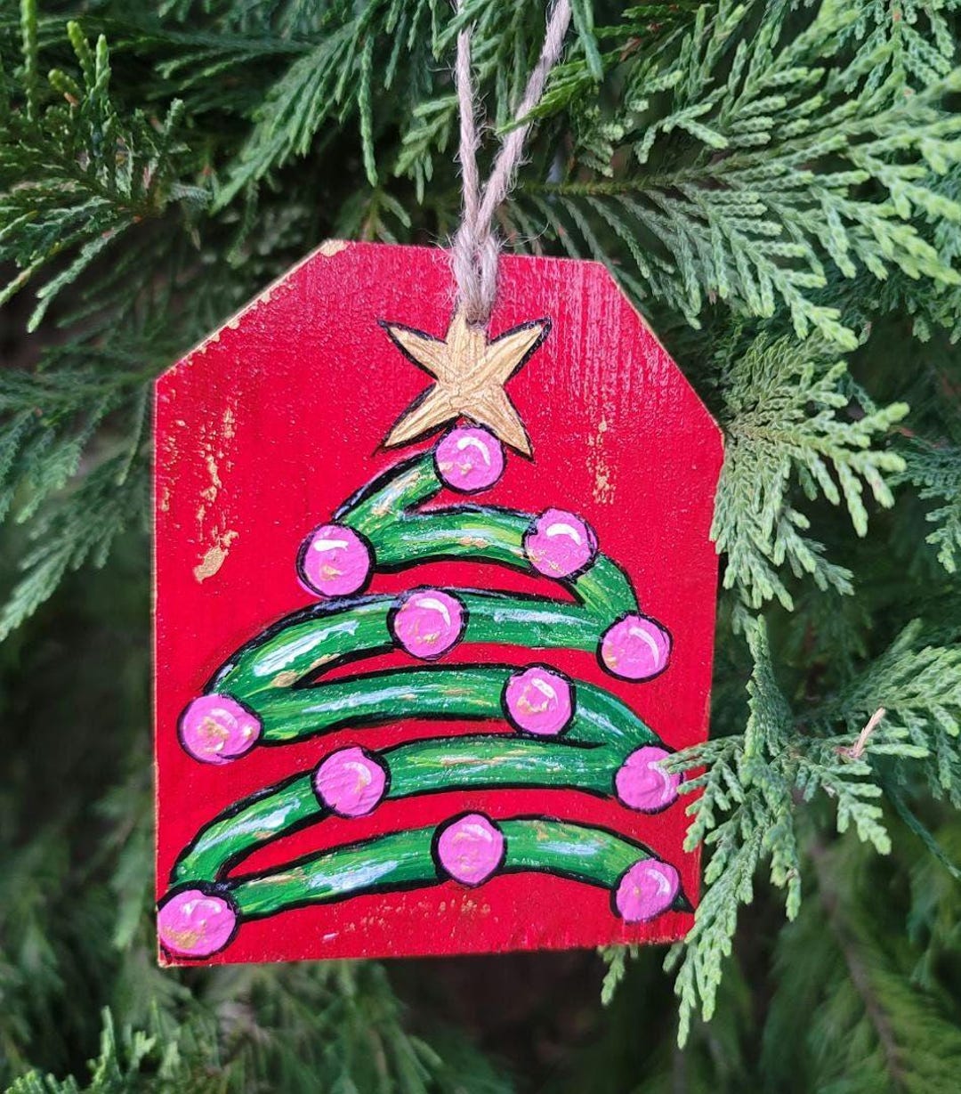 Whimsical Christmas Tree Hand Painted Ornament/door Hanger - Christmas ...