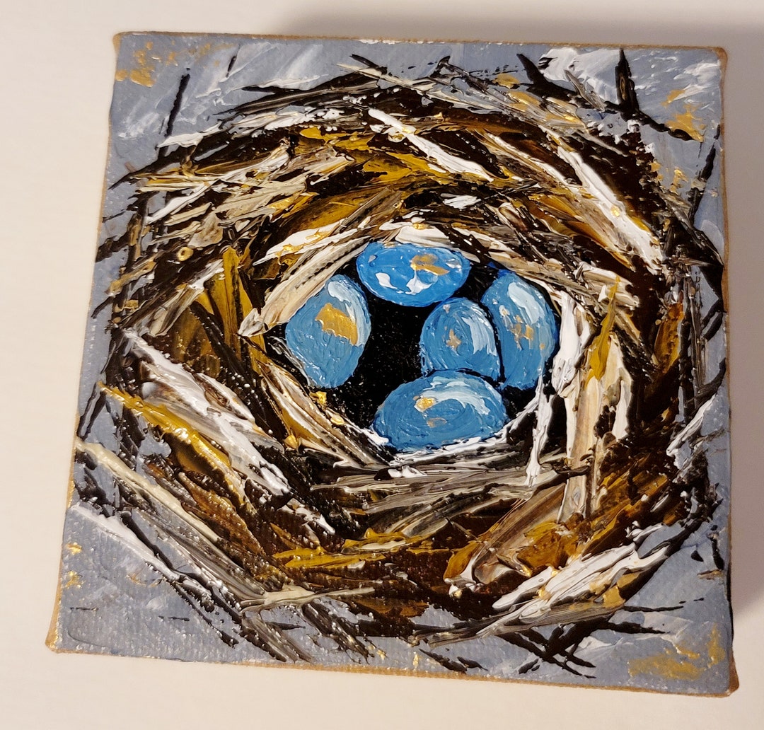 Original 4 Nest Art Painting Bird Nest Art, Bird Nest Painting, Bird ...