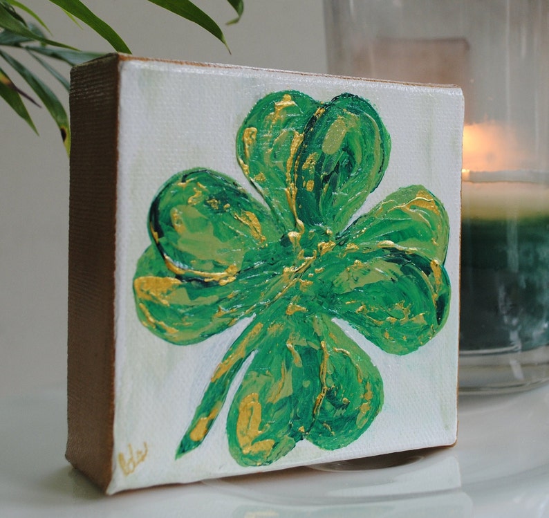 Hand-painted Clover Canvas: St Patricks Day Acrylic Art, Lucky Gift - Etsy