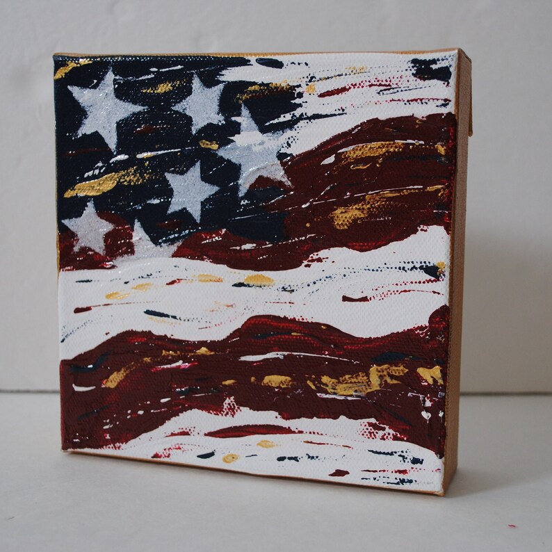 Original Flag Canvas Painting: Patriotic American Decor (6"x6") - Etsy