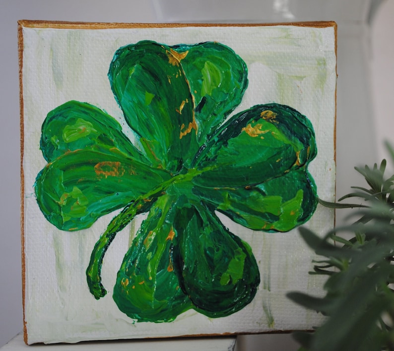 Hand-painted Clover Canvas: St Patricks Day Acrylic Art, Lucky Gift - Etsy