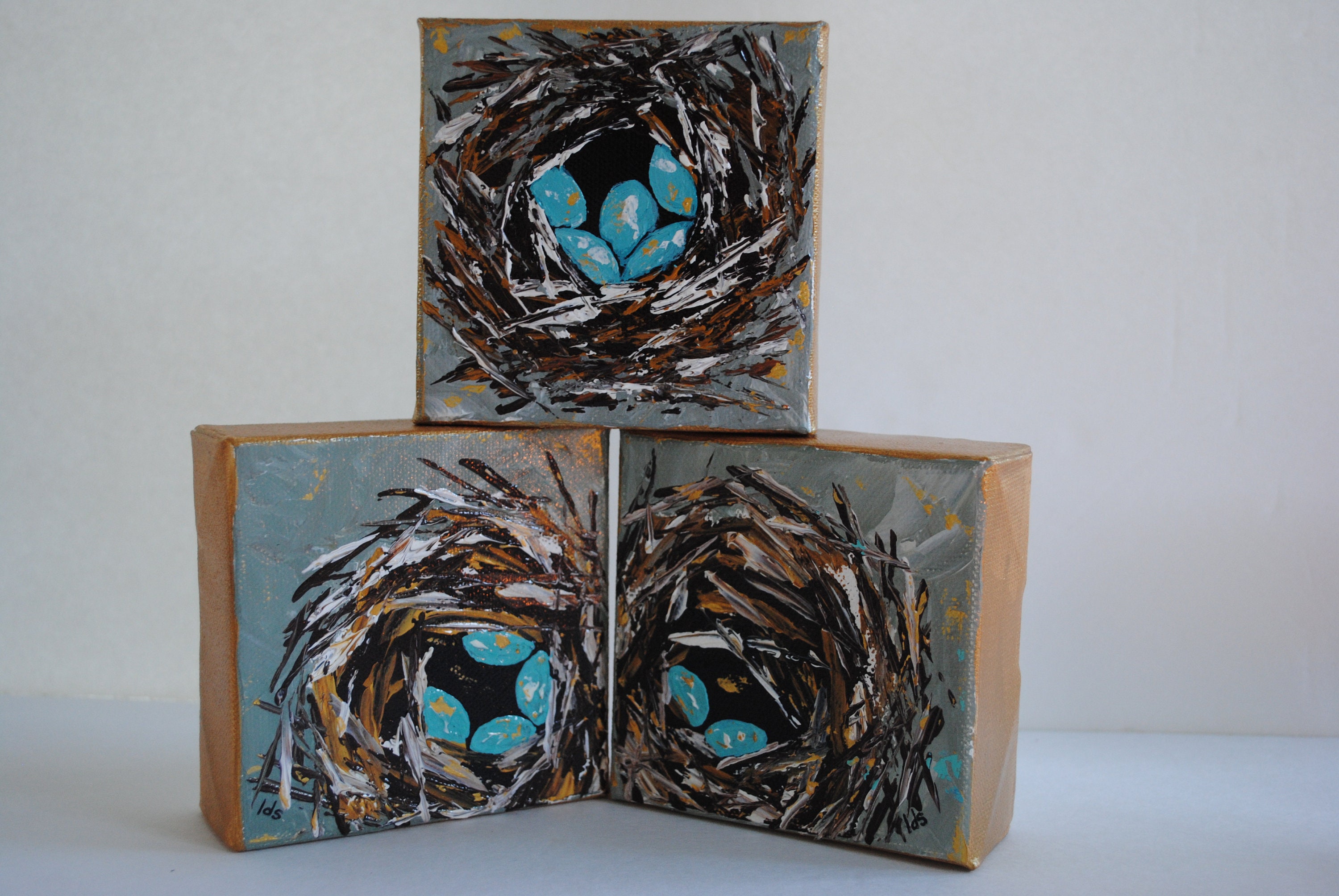 Original 4 Nest Art Painting Bird Nest Art, Bird Nest Painting, Bird ...