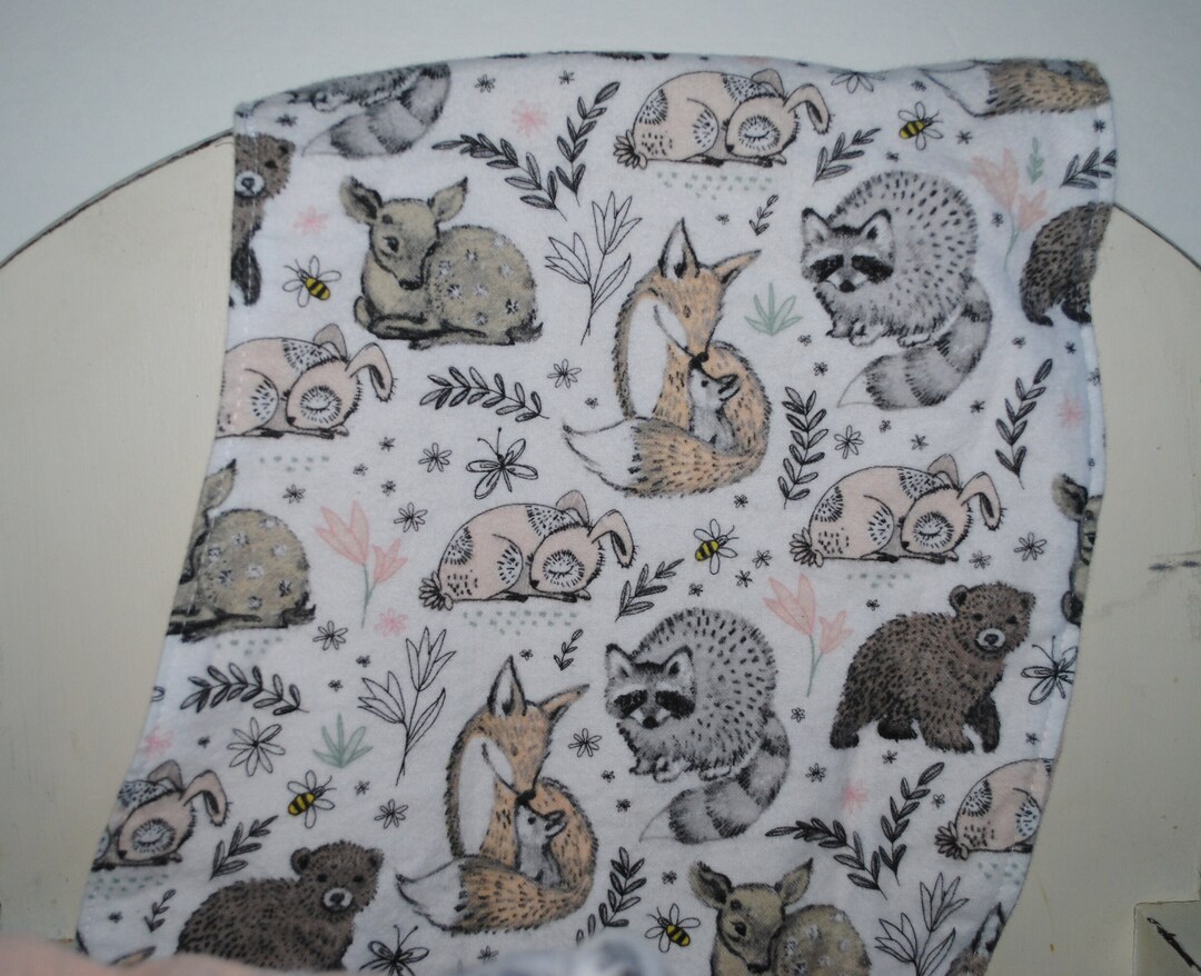 Forest Animals Burp Cloth, Baby Burp Cloth in Peach and Gray, Handmade ...