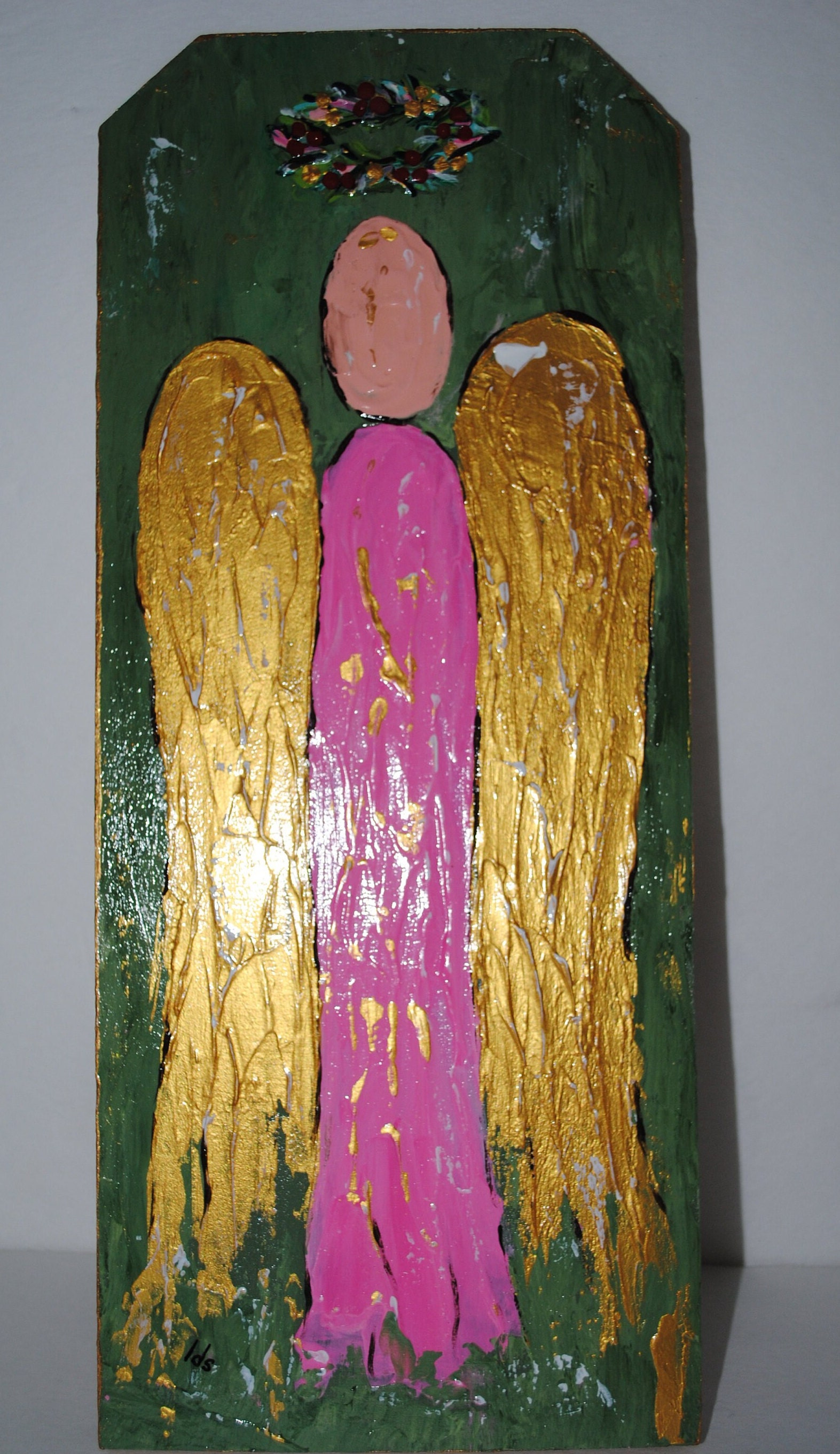 Original Fence Board Painted Angel Spring Angel, Palette Knife Angel ...