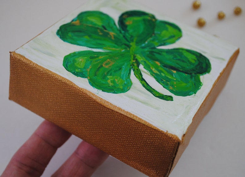 Hand-painted Clover Canvas: St Patricks Day Acrylic Art, Lucky Gift - Etsy