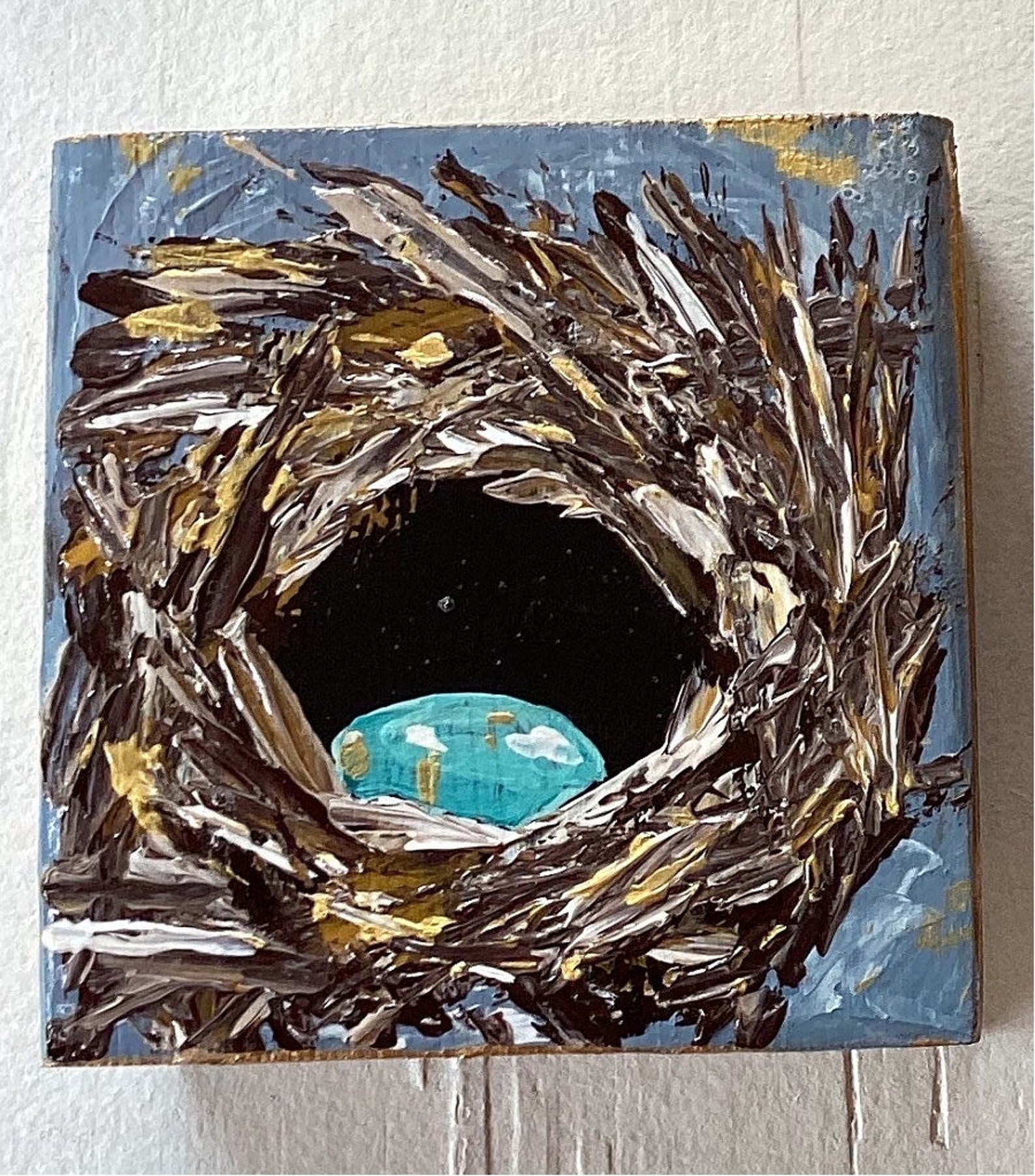Original Wood 3.5 Nest Art Painting Bird Nest Art, Bird Nest Painting ...