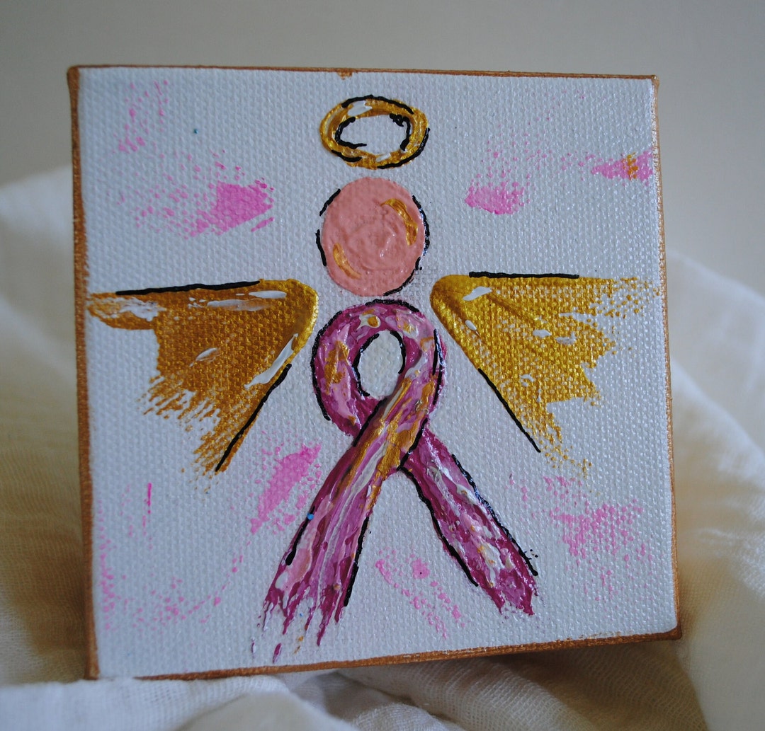 Original 4x4 Breast Cancer Angel Painting Angel Art, Canvas Art, Shelf ...
