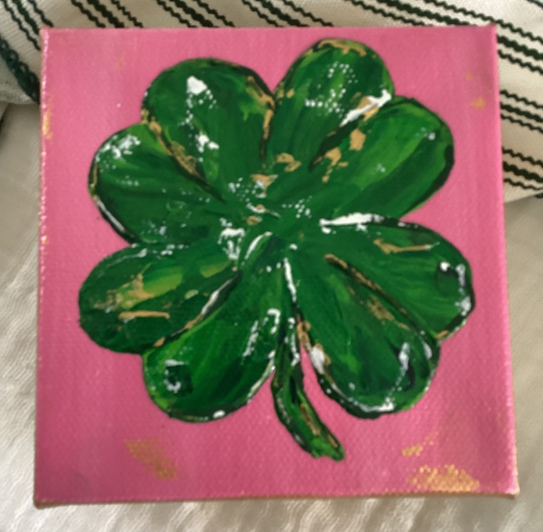 Original Shamrock Painting - Canvas Art, Shelf Art, Hand Painted ...