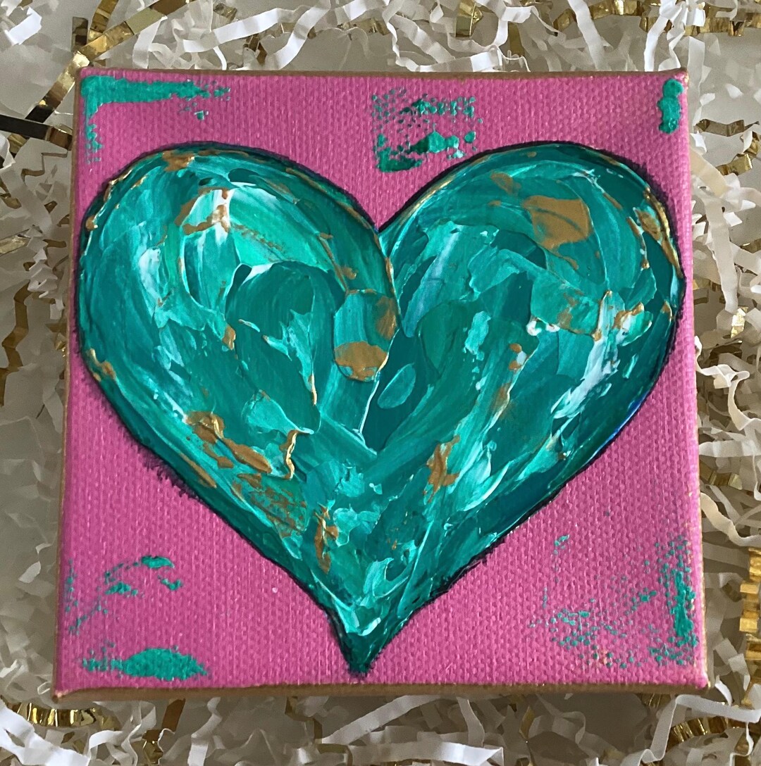 Original 4x4 Heart Painting - Heart Art, Canvas Art, Shelf Art, Hand ...