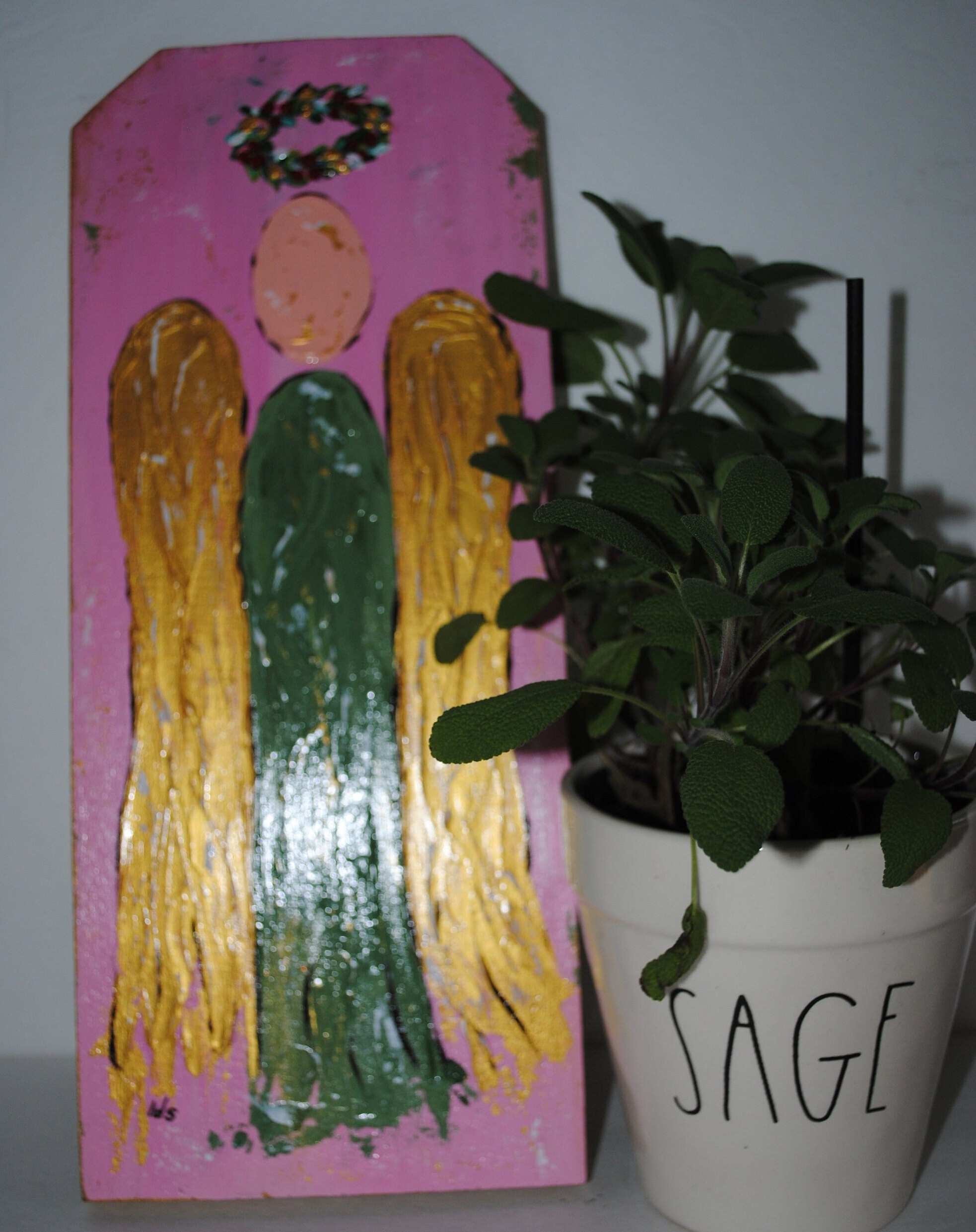 Original Fence Board Painted Angel Spring Angel, Palette Knife Angel ...