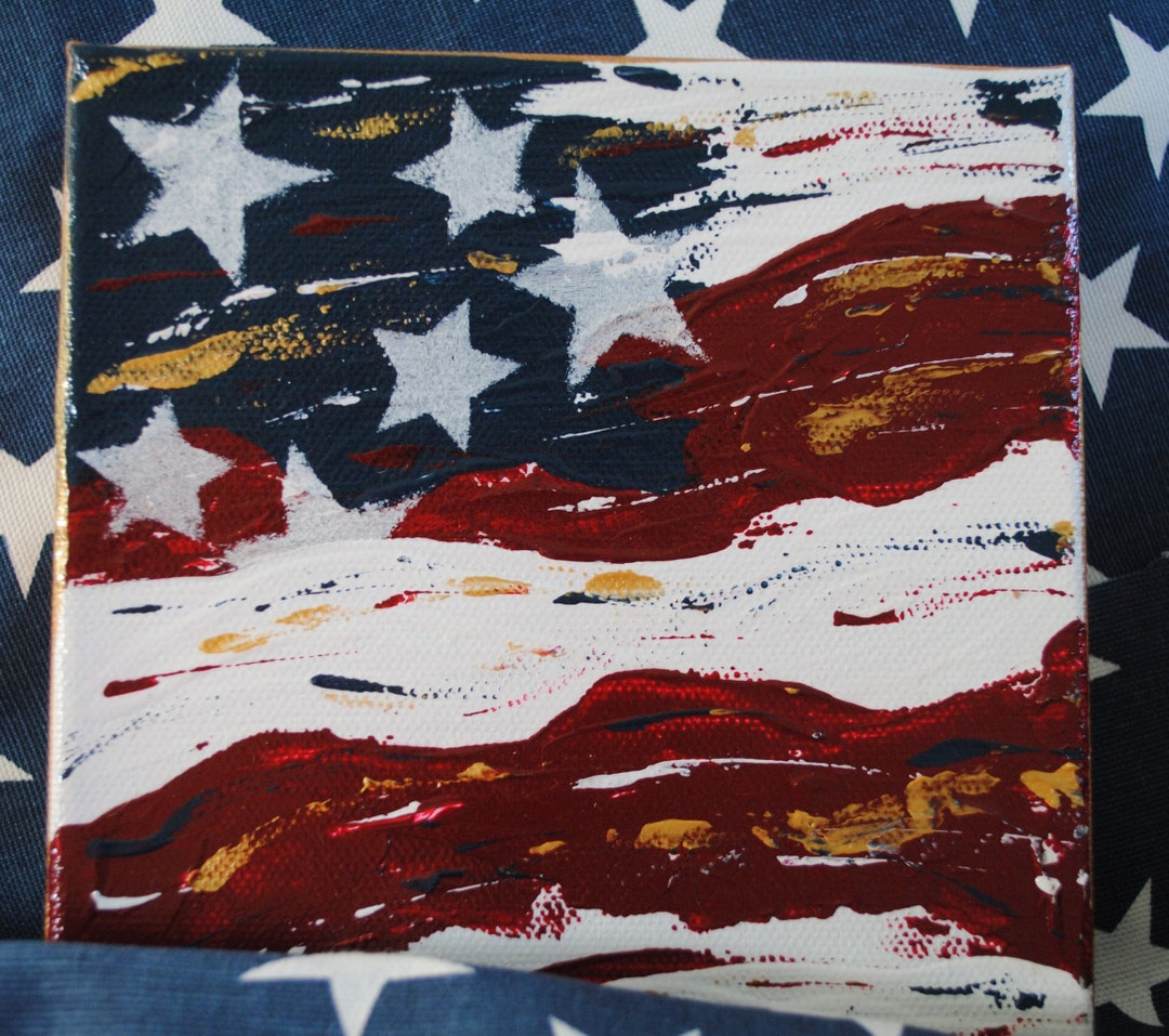 Original Flag Canvas Painting: Patriotic American Decor (6"x6") - Etsy