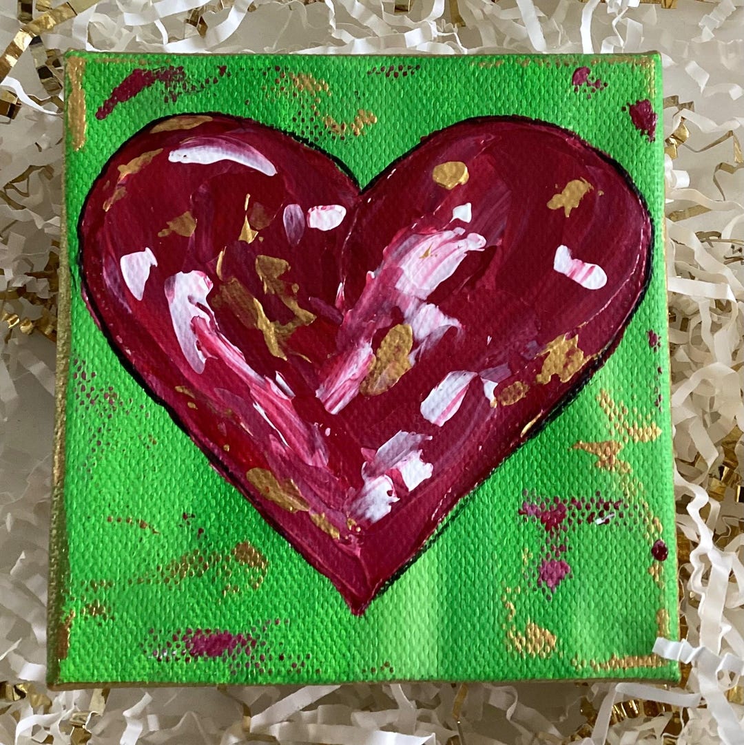 Original 4x4 Heart Painting Heart Art, Canvas Art, Shelf Art, Hand ...