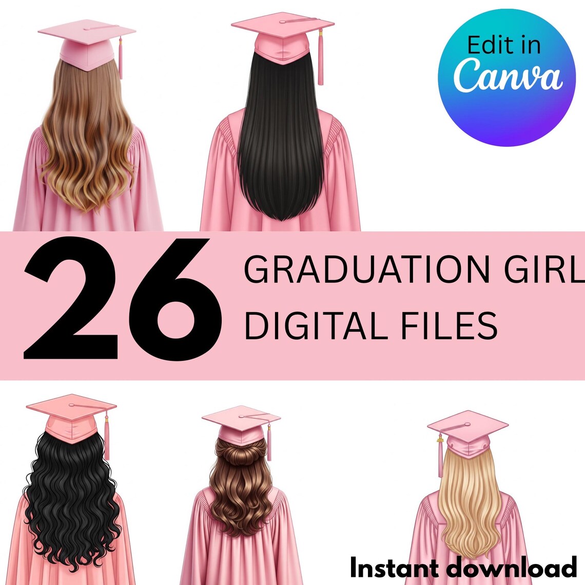 Pink Graduation Girl Clip Art, Graduation Back View, Girly Graduate ...