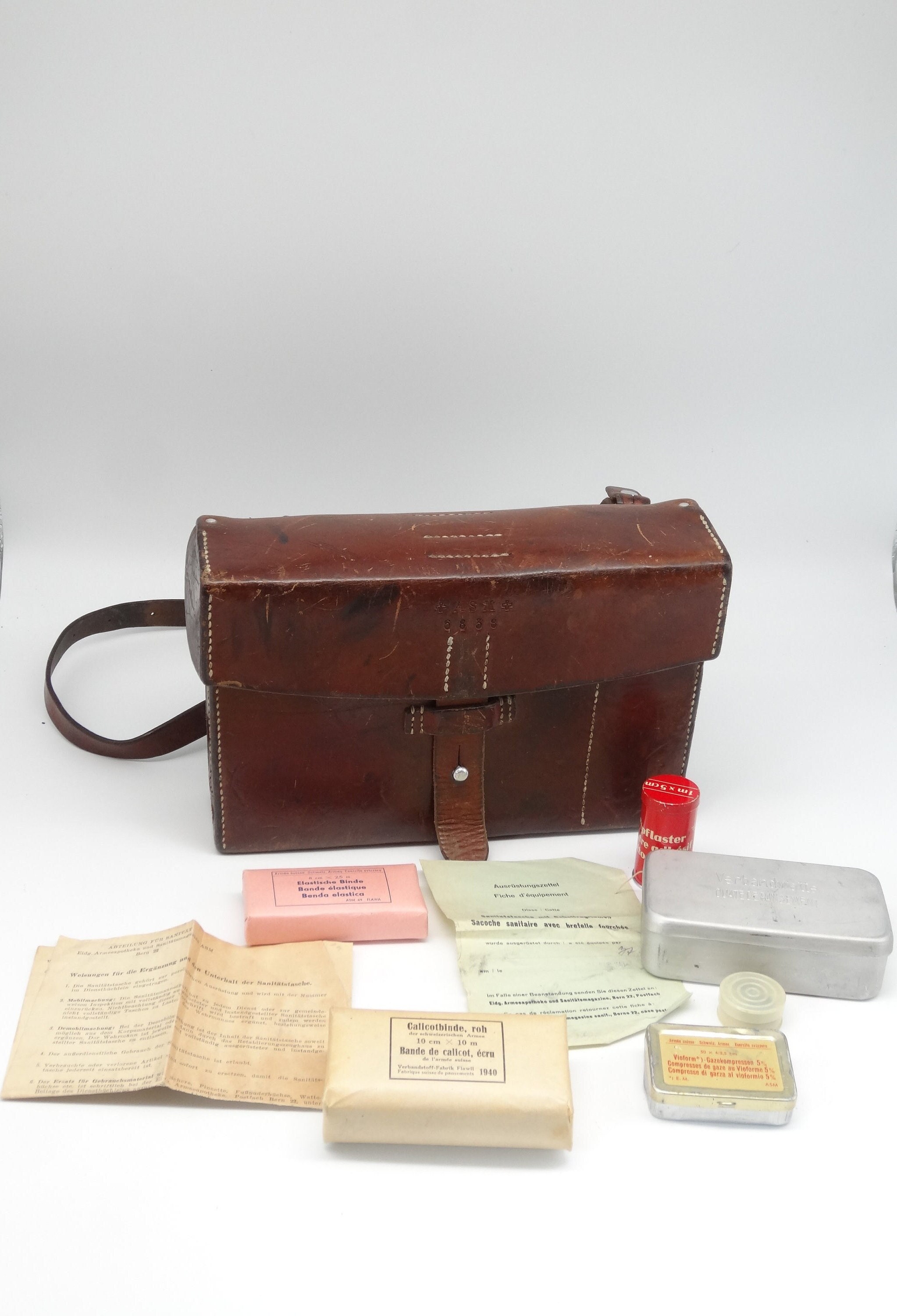 Stunning Swiss Army Military Officer Leather Bag Vintage Paramedic 1950 ...