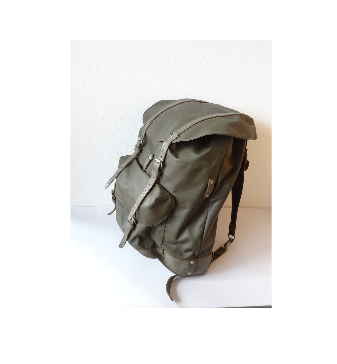 Vintage Swiss Army Rubberized Waterproof Grey Leather Military Backpack ...