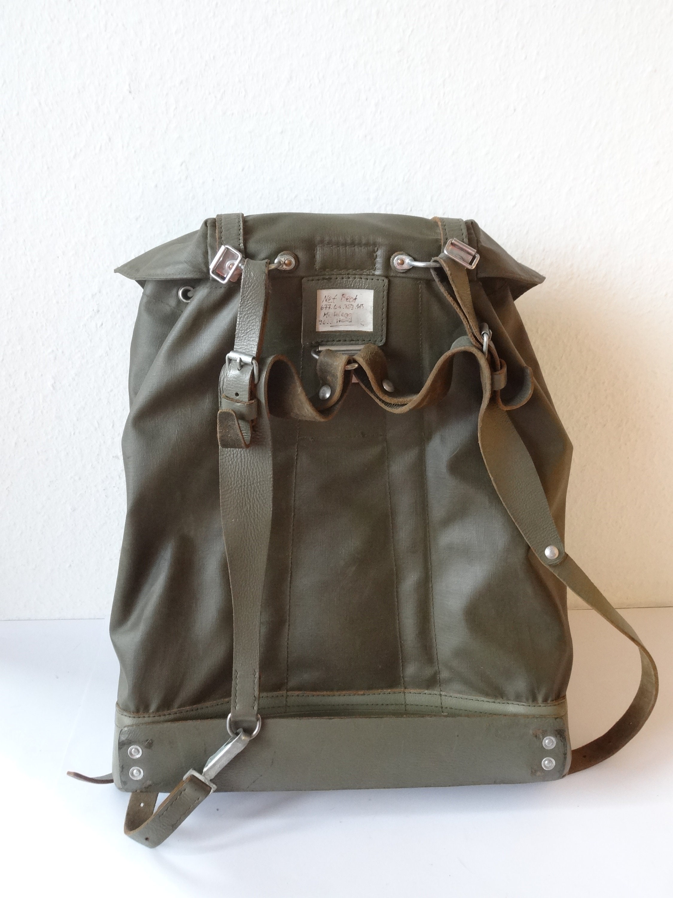 Vintage Swiss Army Rubberized Waterproof Grey Leather Military Backpack ...