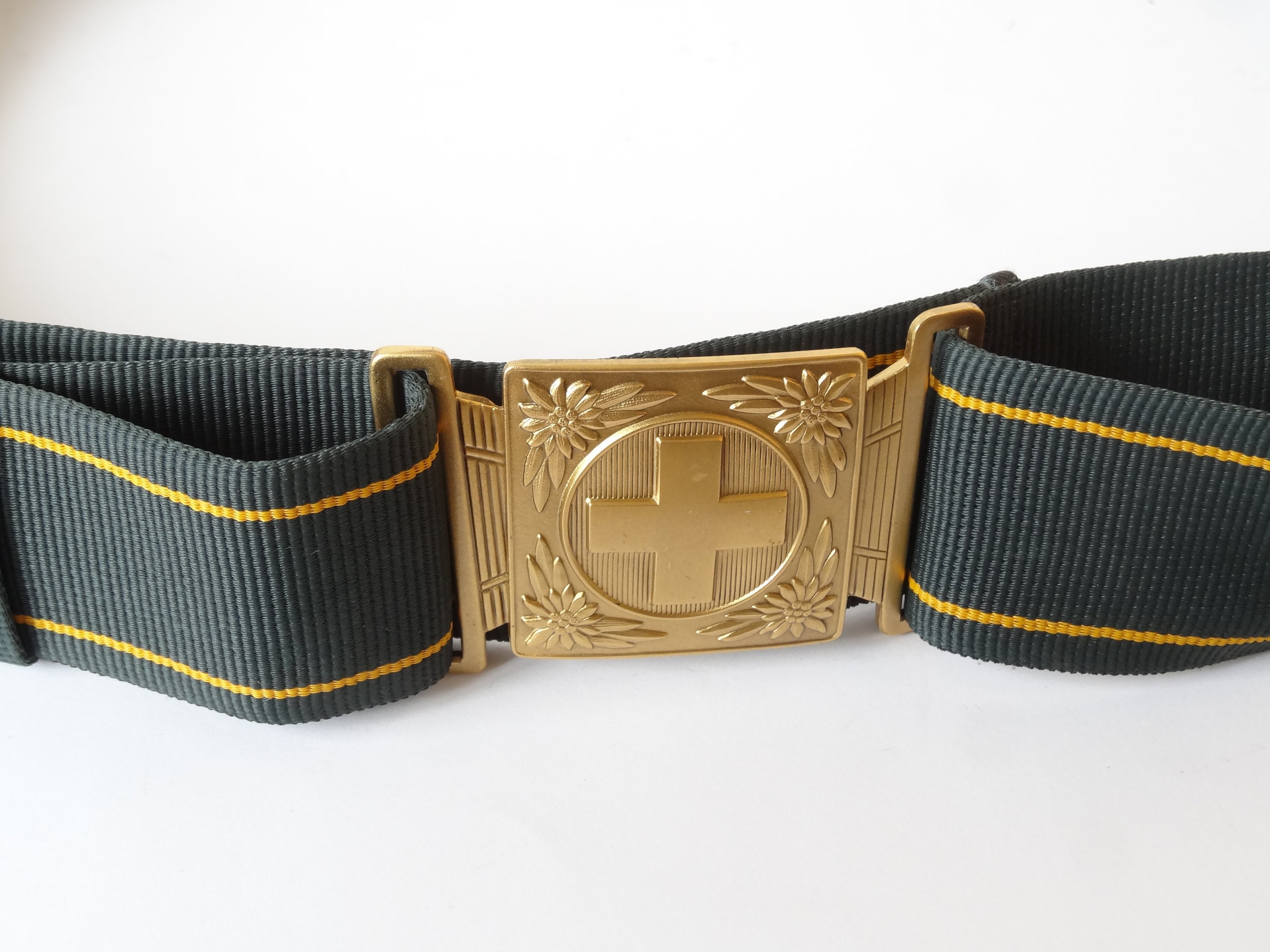 Vintage Swiss Army Military Officer Belt, Golden Edelweiss Military ...