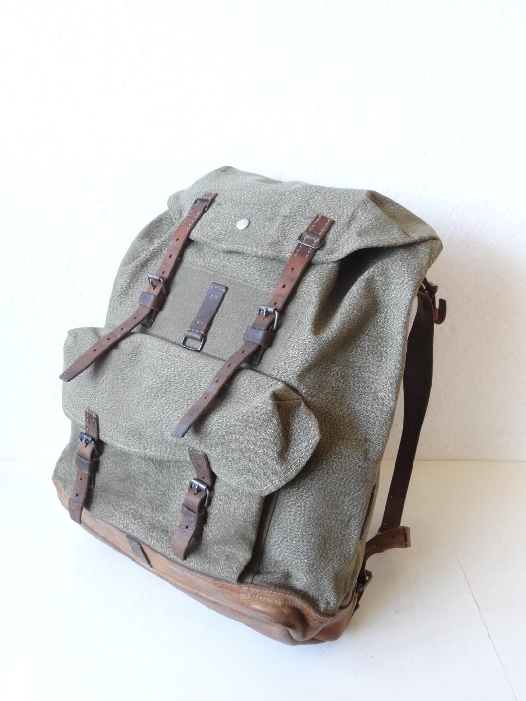 Swiss Army Military Backpack Rucksack 1954 Canvas Salt & Pepper Vintage ...
