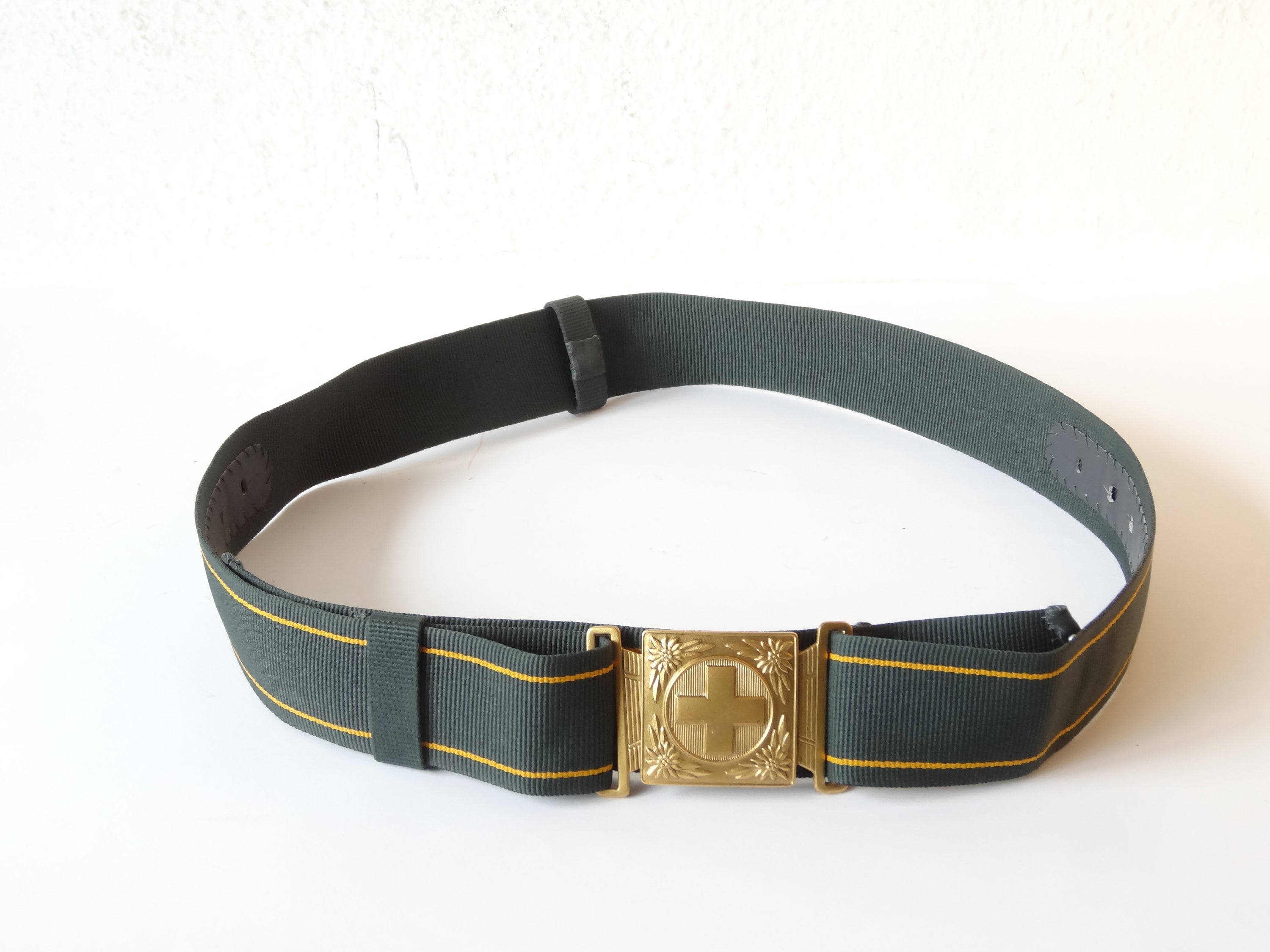 Vintage Swiss Army Military Officer Belt, Golden Edelweiss Military ...
