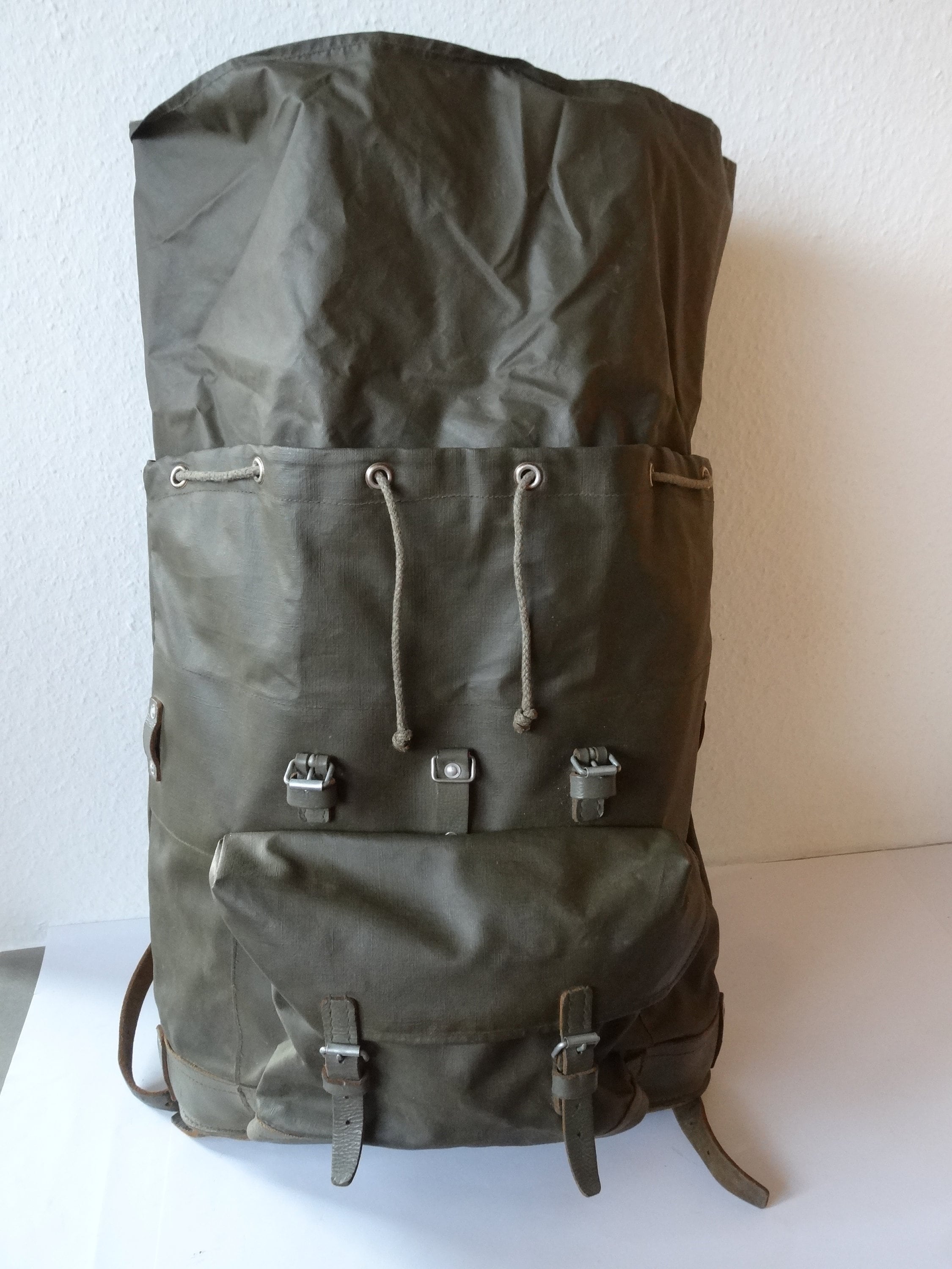 Vintage Swiss Army Rubberized Waterproof Grey Leather Military Backpack ...