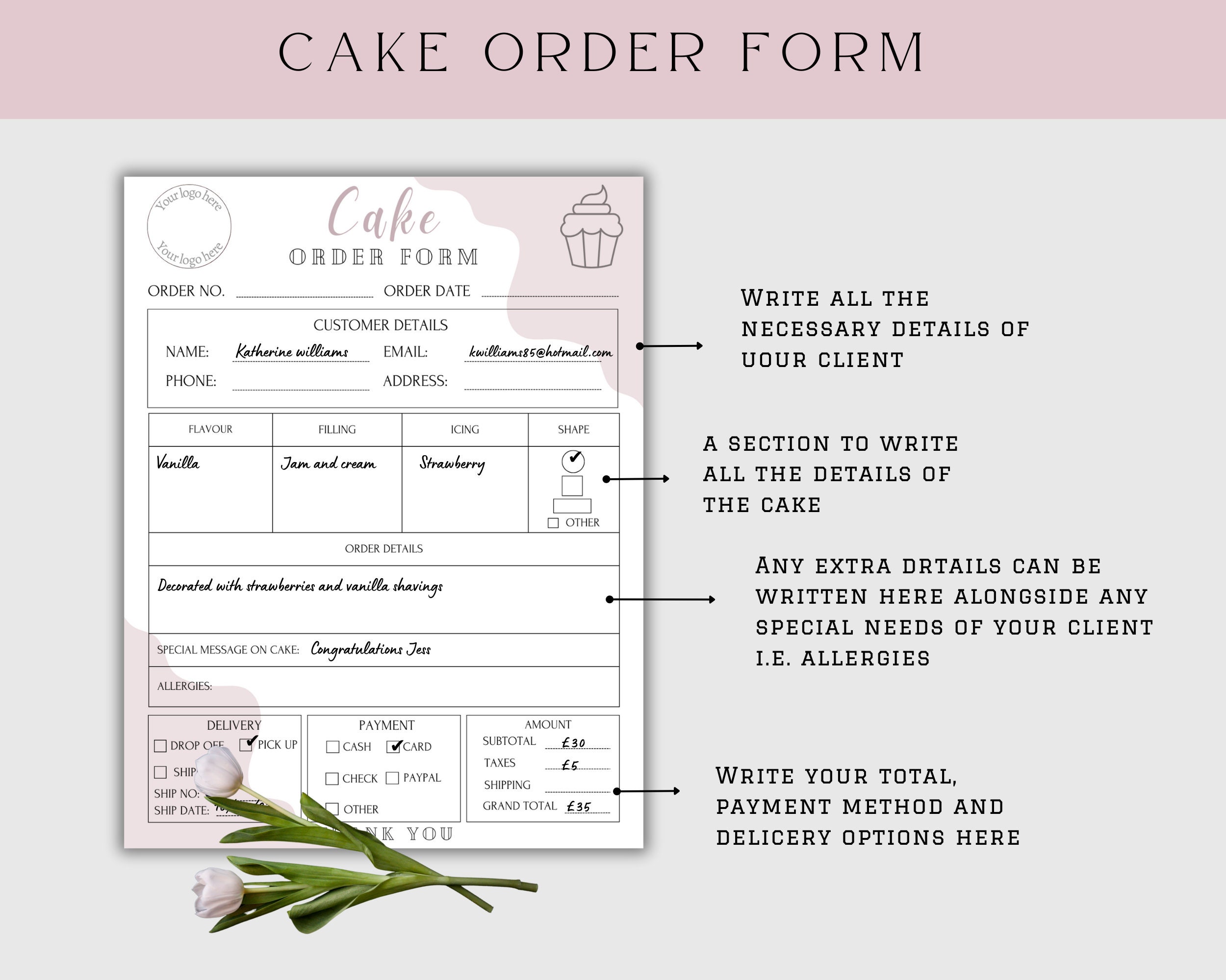 Pink Business Cake Order Form Bundle Cookie Order Form Bakery Invoice ...
