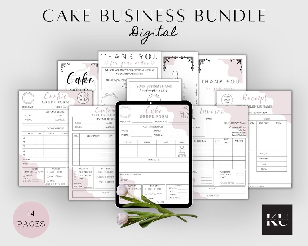 Pink Business Cake Order Form Bundle Cookie Order Form Bakery Invoice ...