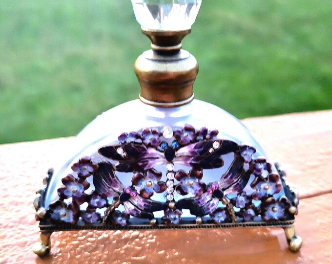 Vintage Beautiful Little Blue Glass and Metal Perfume Bottle - Etsy