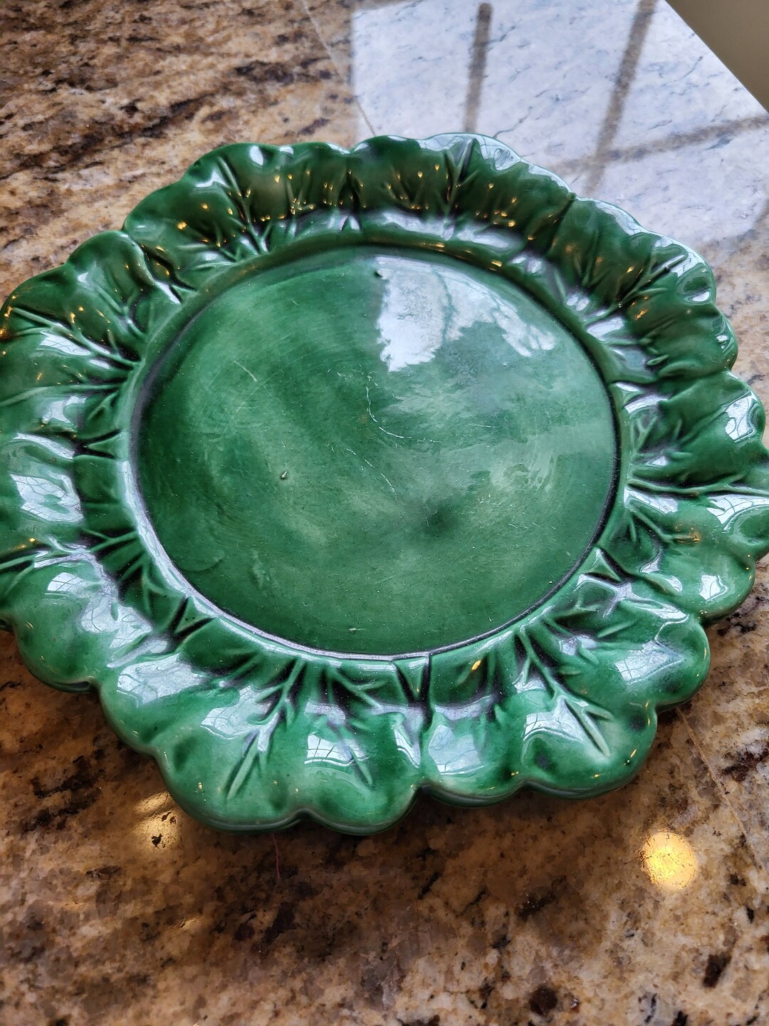 Vintage Collection Emerald Green Cabbage 8 Inch Scalloped and Stamped ...