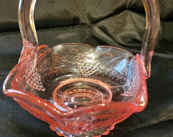 Fenton Pink Opalescent Ribbed Glass Basket - Etsy