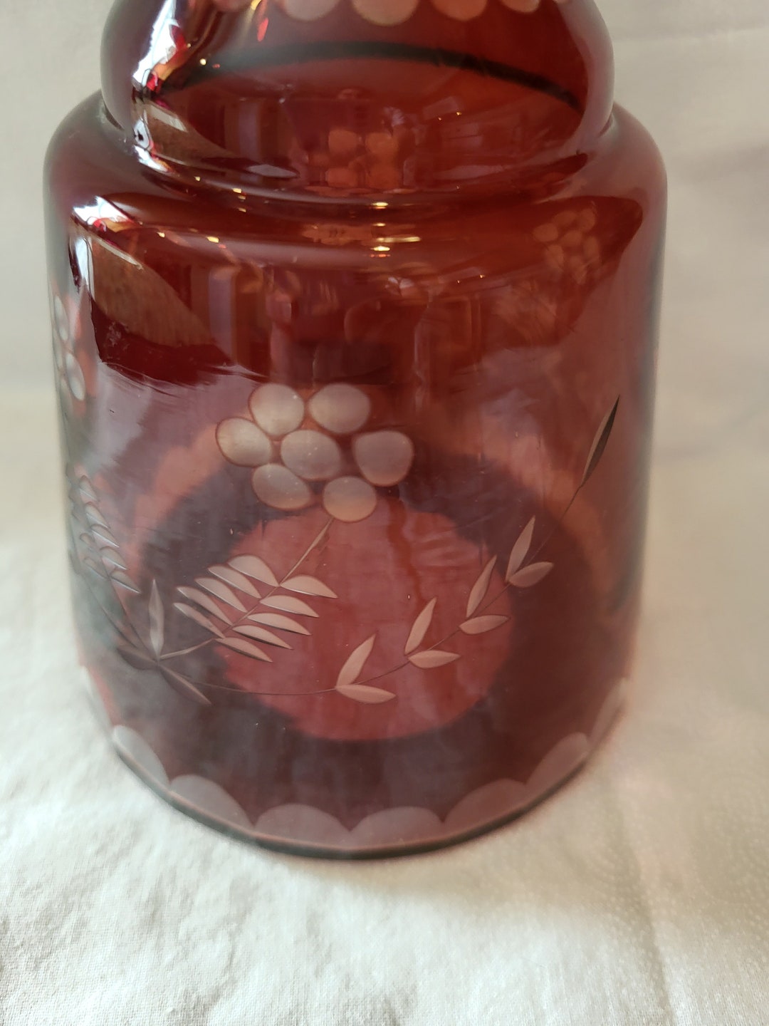 Antique Bohemian Ruby Red Etched Vase - Etsy