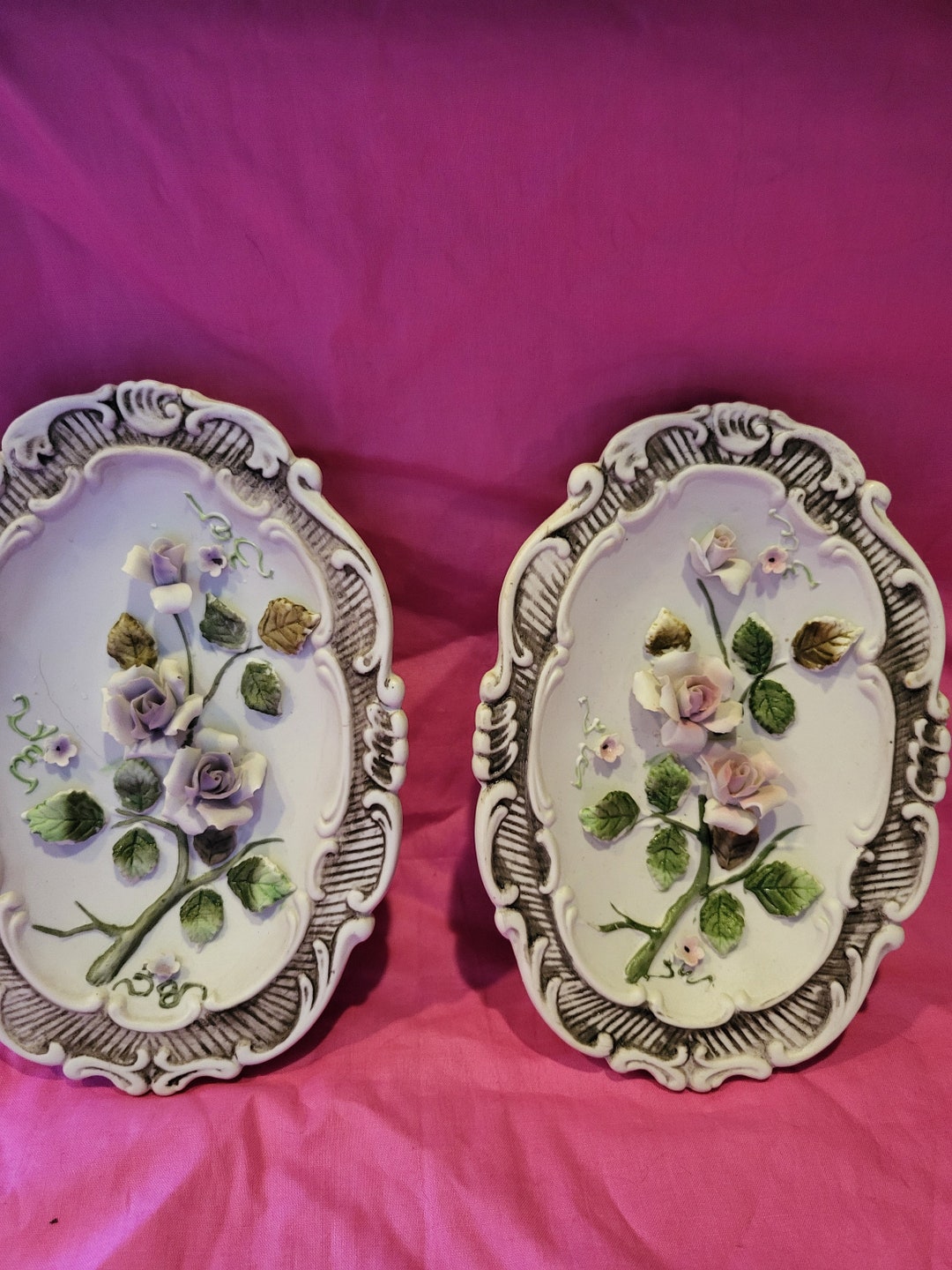 Porcelain 3 D Roses Plaques Wall Hanging - Etsy