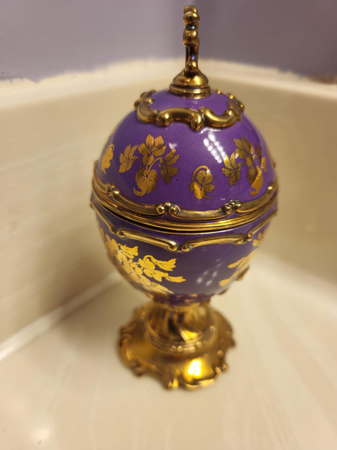 Vintage House of Faberge Purple and Gold Medallion Egg Music Box ...