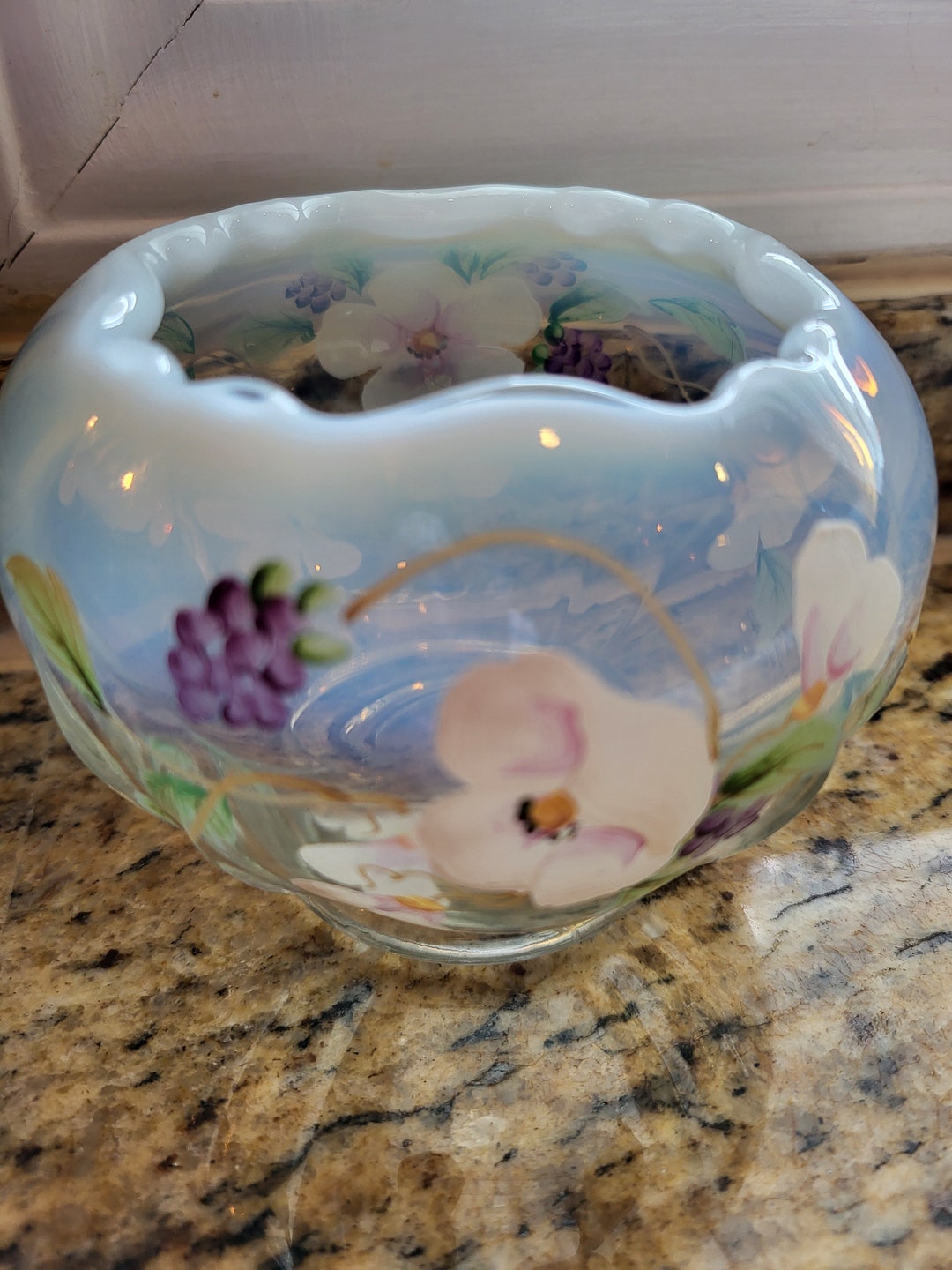 Fenton French Opalescent Art Glass Handpainted Scalloped Top Bowl - Etsy