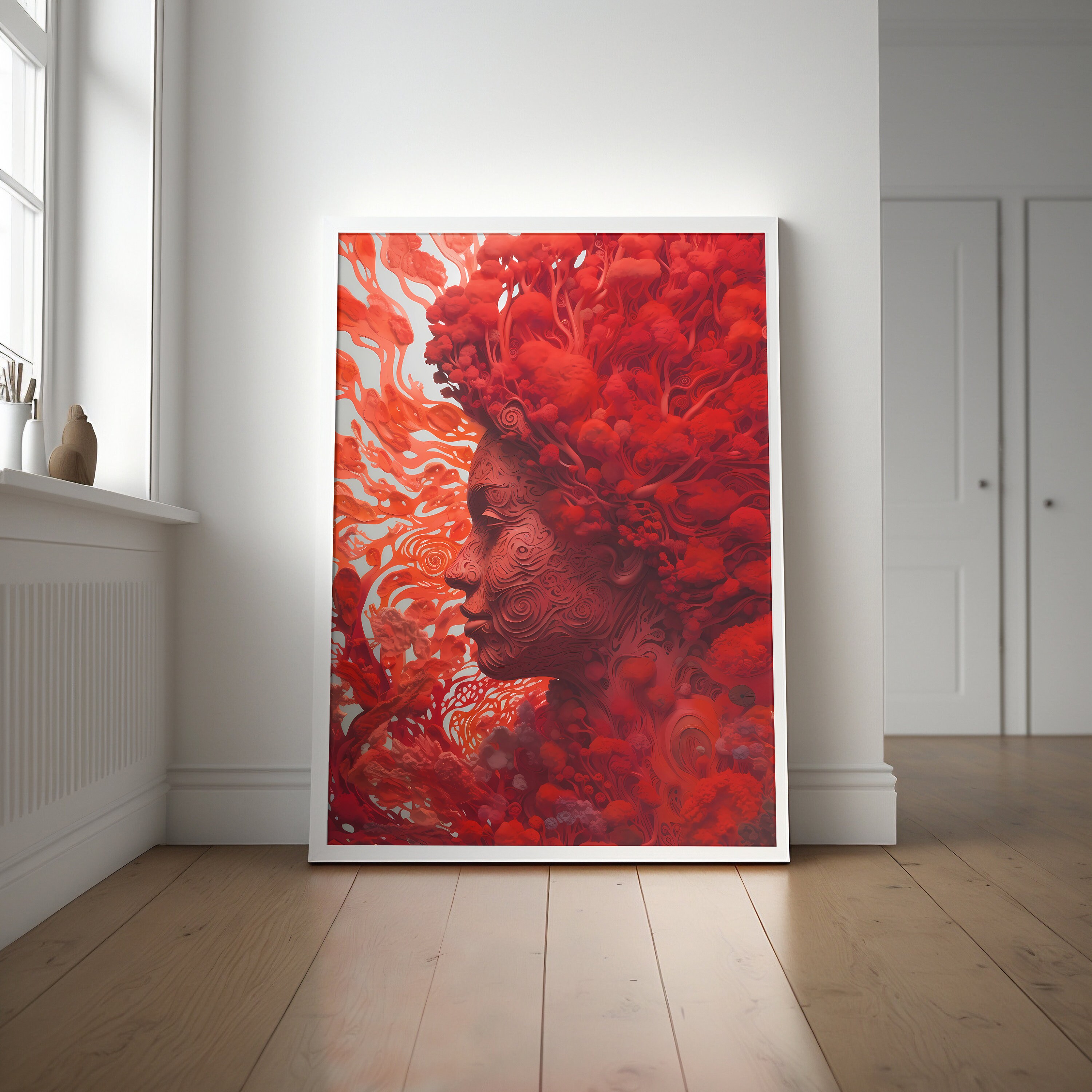 Downloadable PRINTABLE Digital Art Print, Red Coral Portrait, Home ...