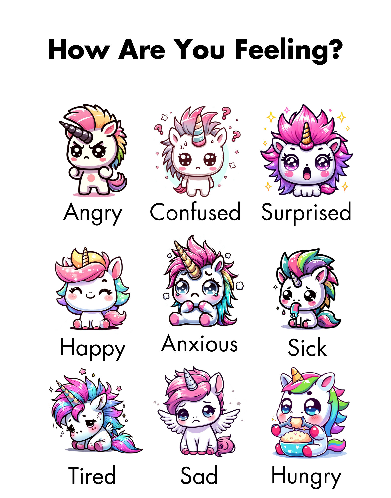 Unicorn Printable: Emotions/feelings Chart - Etsy
