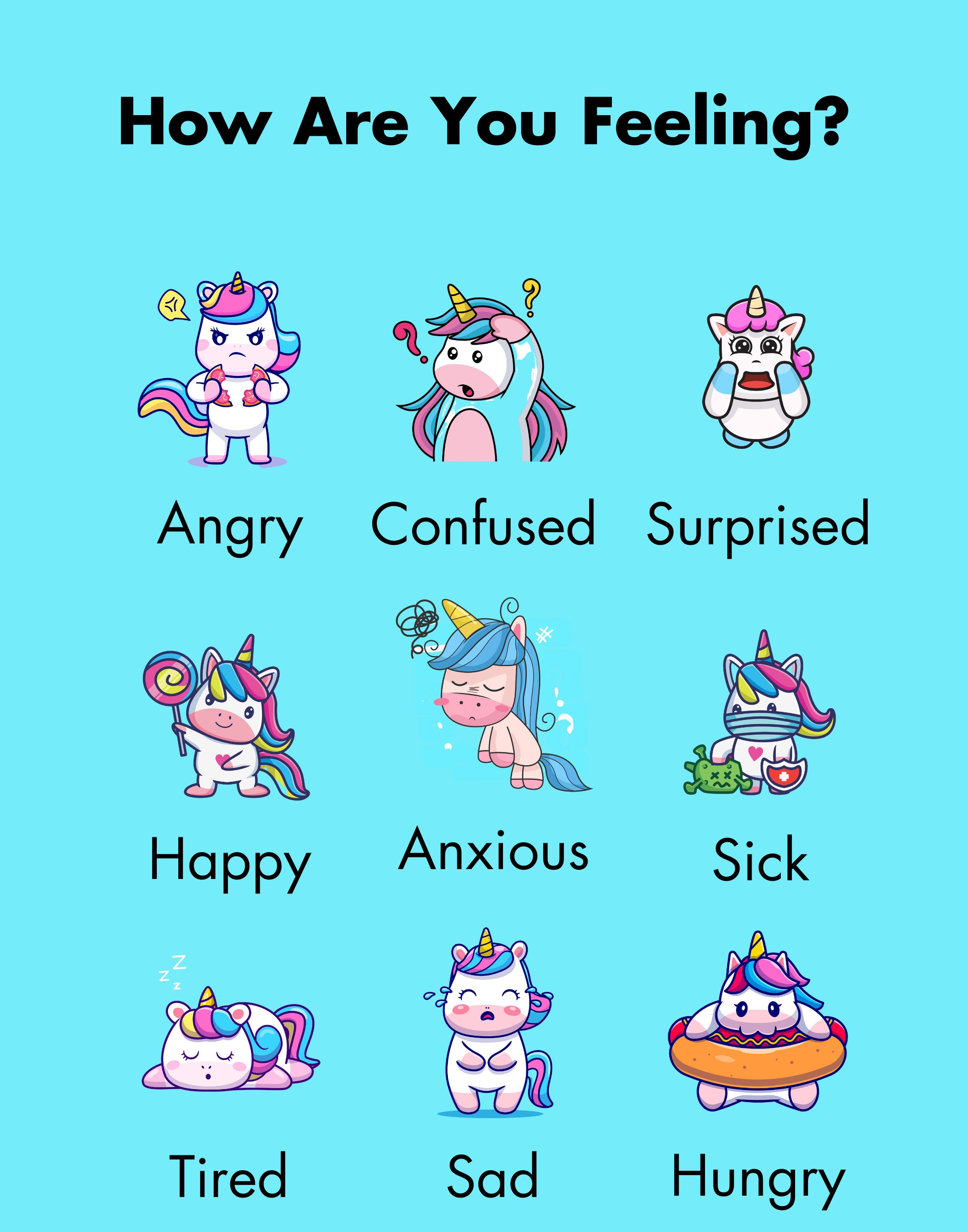 Unicorn Printable: Emotions/feelings Chart - Etsy